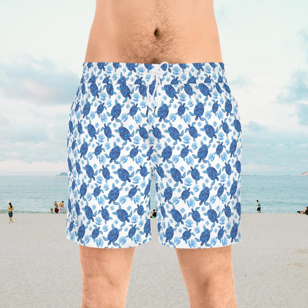 Mens Turtle Swim Trunks, Blue Tribal Print, Tropical Swimwear - Etsy