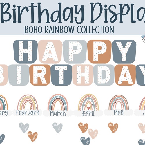 Boho Rainbow Classroom Birthday Chart Classroom Birthday - Etsy