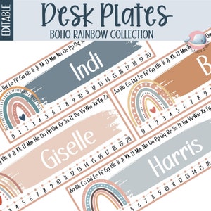 Boho Rainbow Student Desk Plates Student Name Cards Student - Etsy