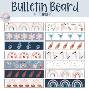 Boho Rainbow Bulletin Board Borders, 30 Printable Classroom Borders ...