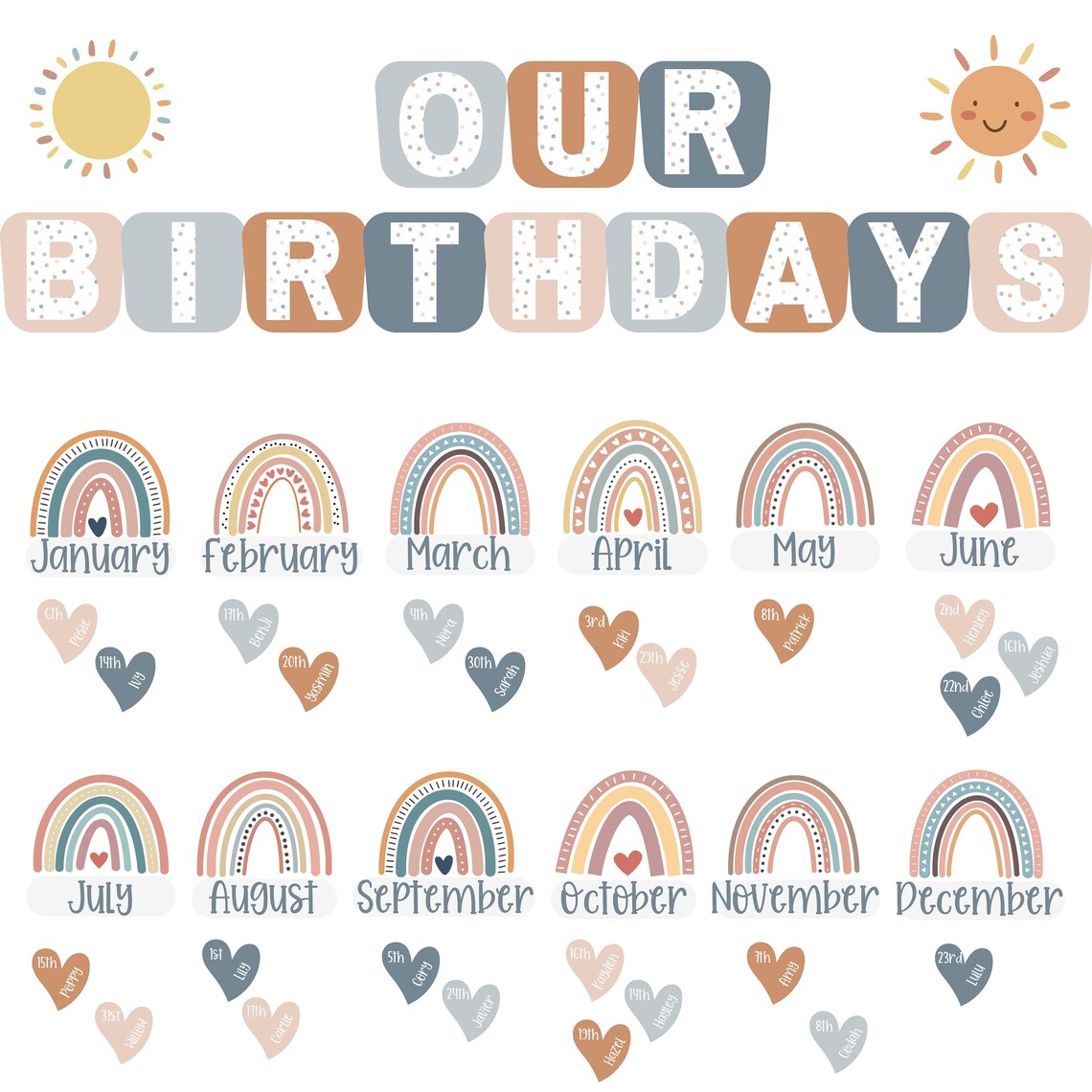 Boho Rainbow Classroom Birthday Chart Classroom Birthday - Etsy Australia