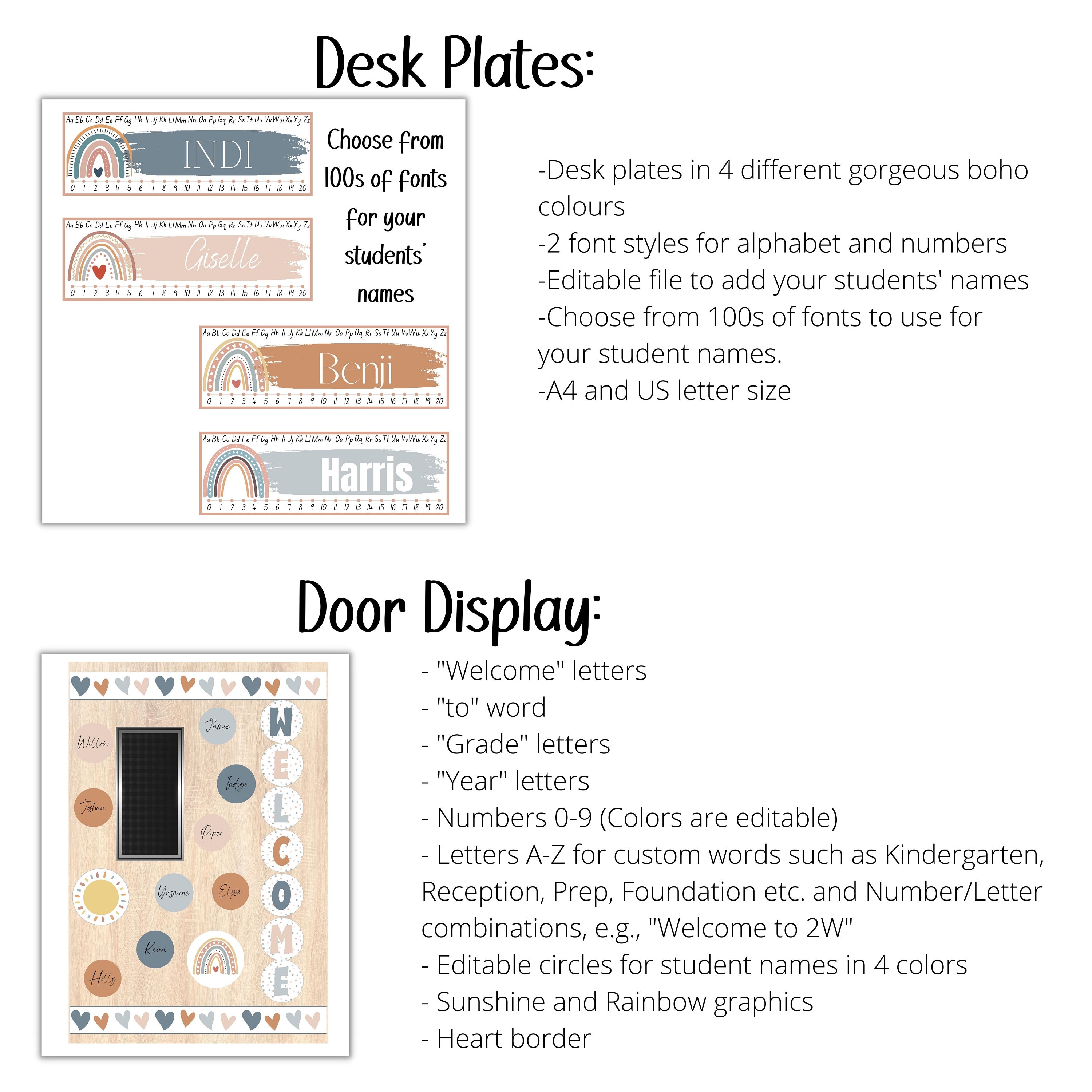 Boho Rainbow Classroom Decor Bundle: Editable Printables (digital ...