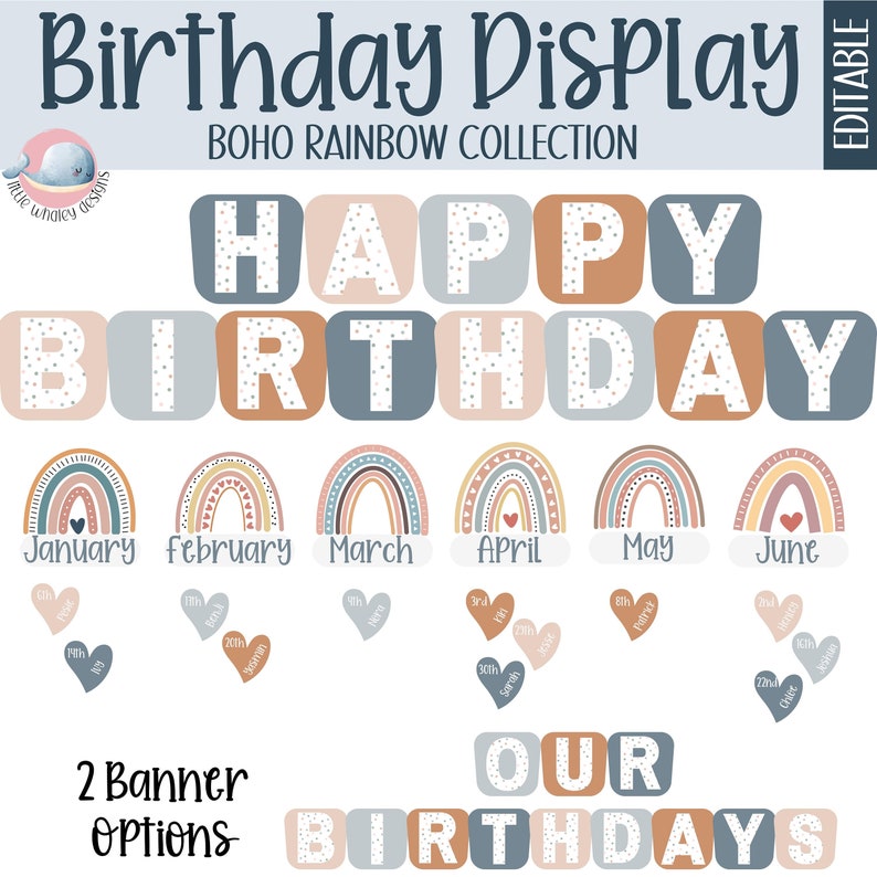 Boho Rainbow Classroom Birthday Chart Classroom Birthday - Etsy