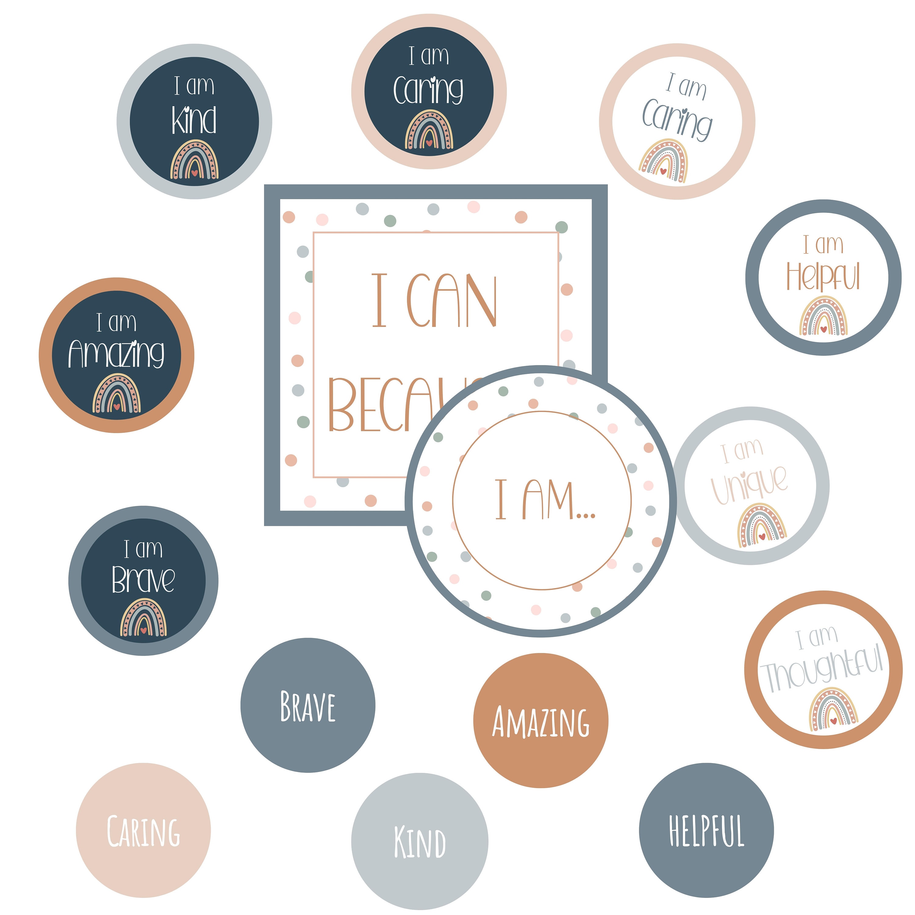 Boho Rainbow Affirmation Station Bundle, Printable Affirmation Cards ...