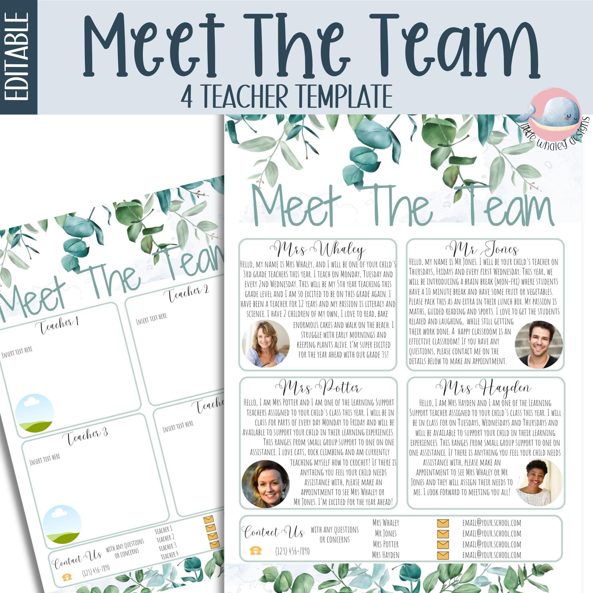 Meet the Team Teacher Template: Botanical Printable Handout (digital ...