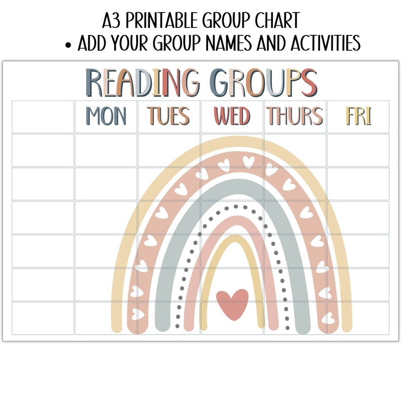 Boho Reading Groups Chart: Editable A3 Classroom Organizer (digital ...