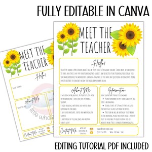 Editable Meet the Teacher Template, Sunflower Teacher Information ...