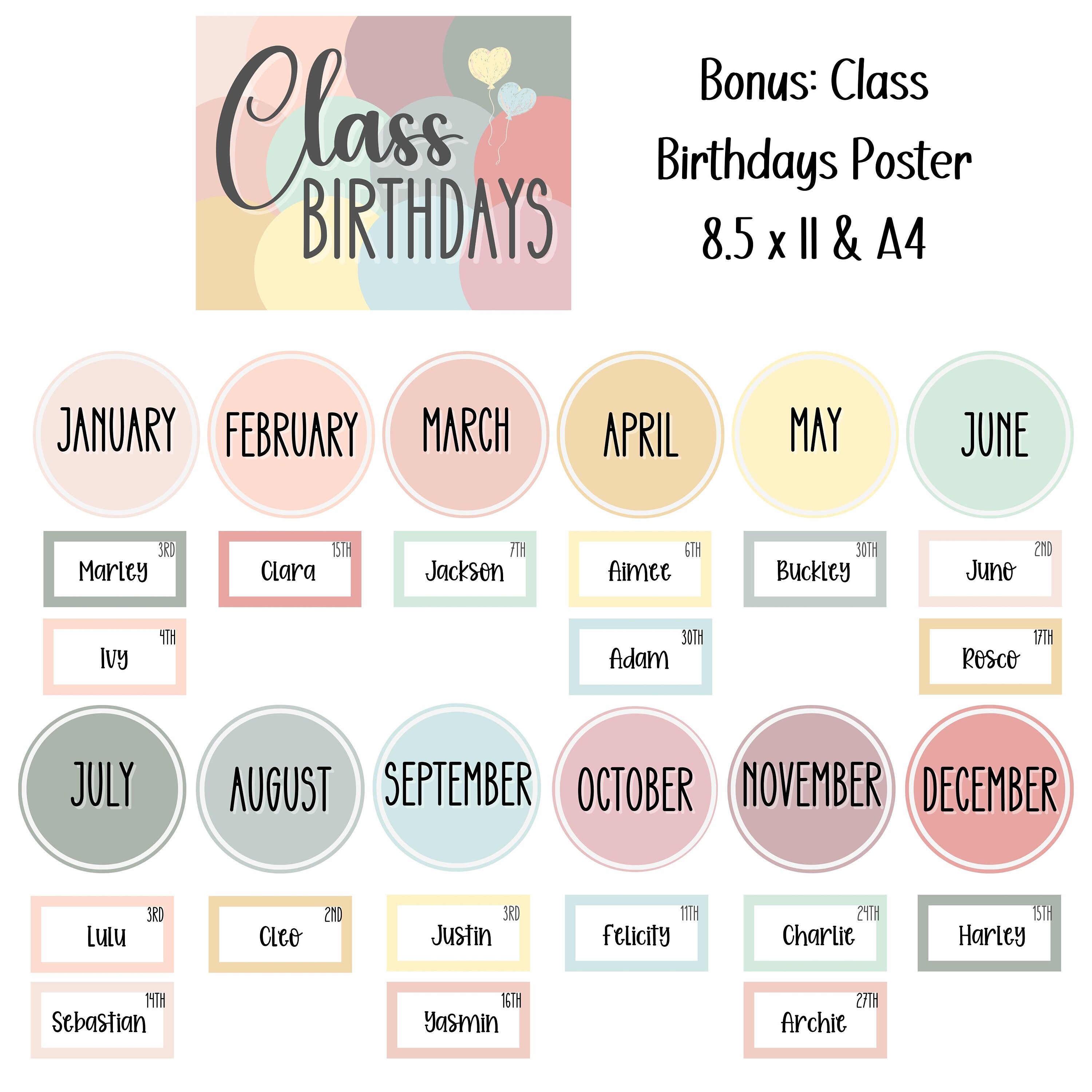 Pastel Classroom Birthday Chart & Certificate (digital Download) - Etsy