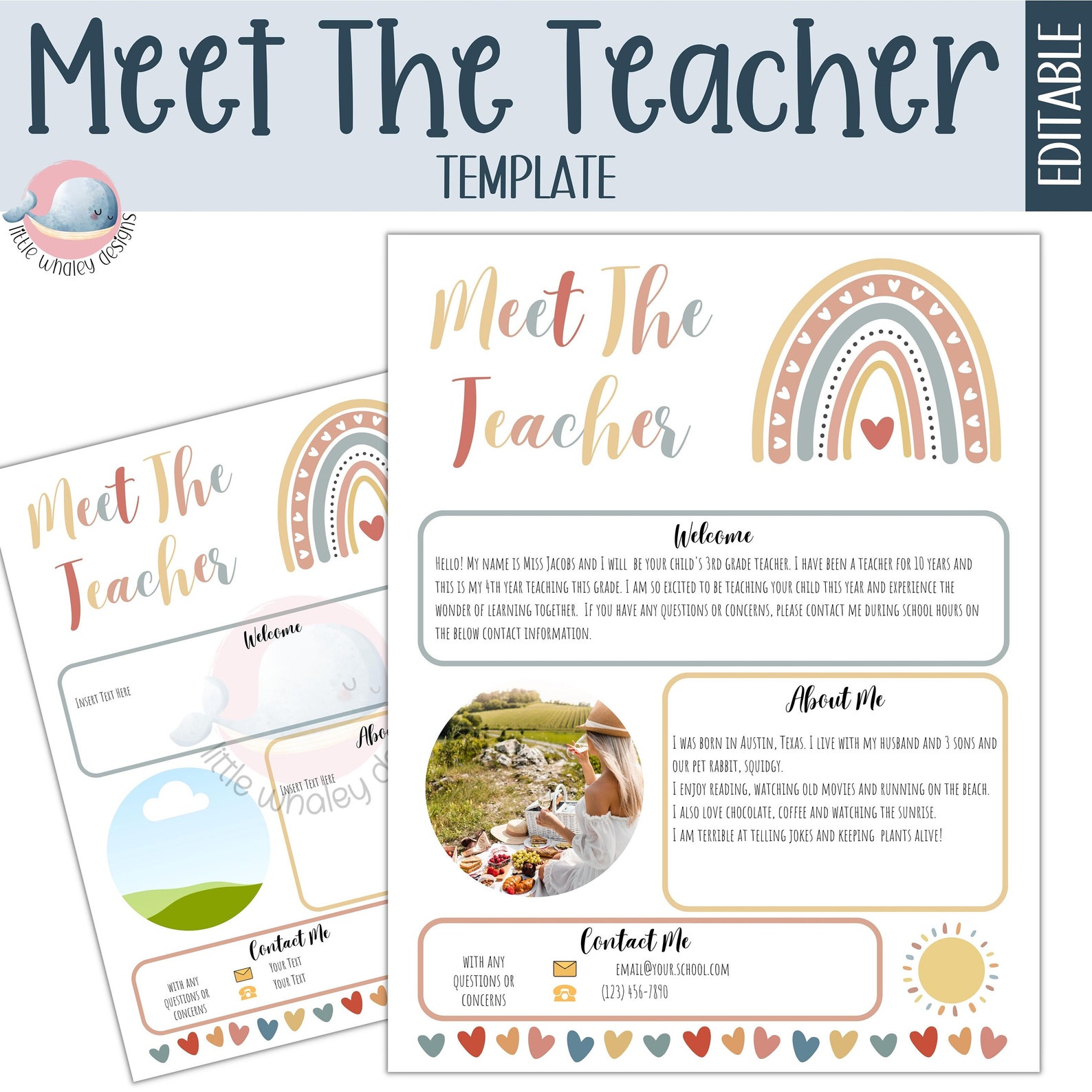 Boho Rainbow Meet the Teacher Template: Editable Canva Design (US ...
