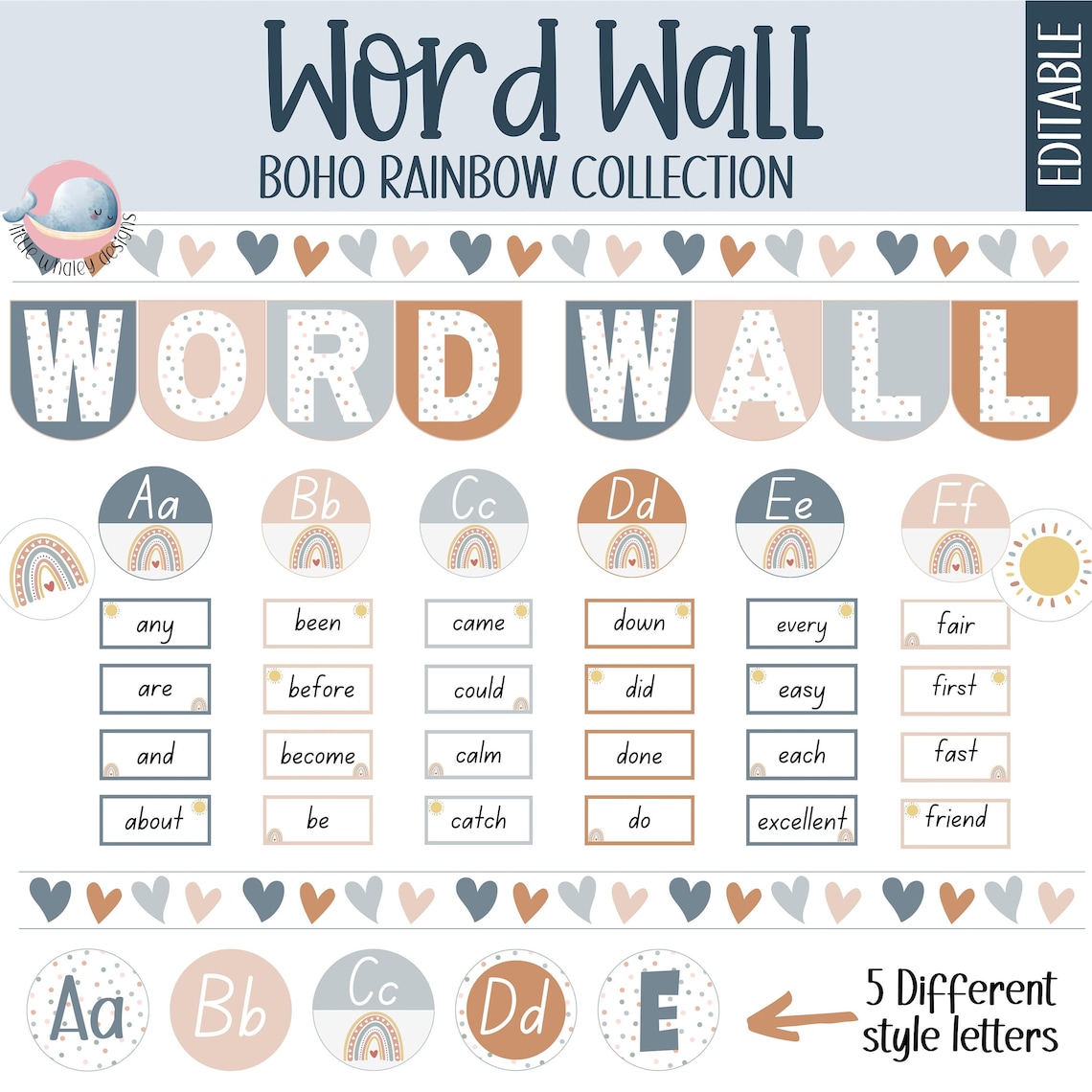 Boho Rainbow Classroom Word Wall, Word Wall Display, Boho Rainbow ...