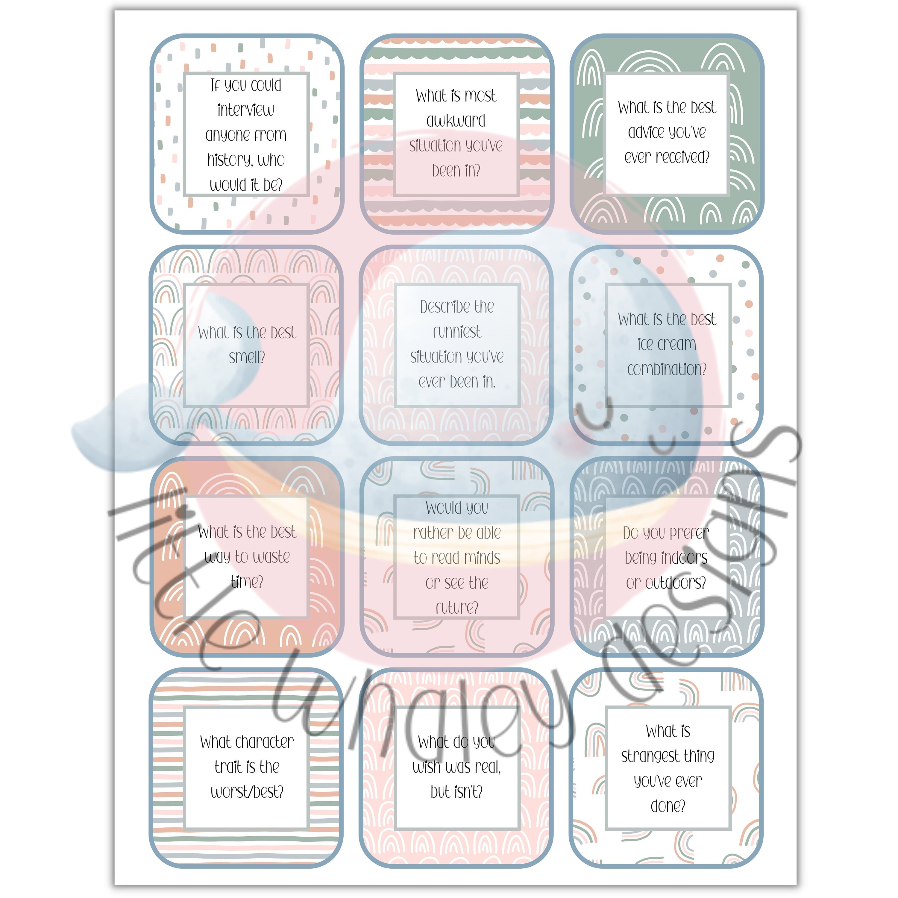 Boho Rainbow Conversation Starters, Back to School Ice Breaker ...