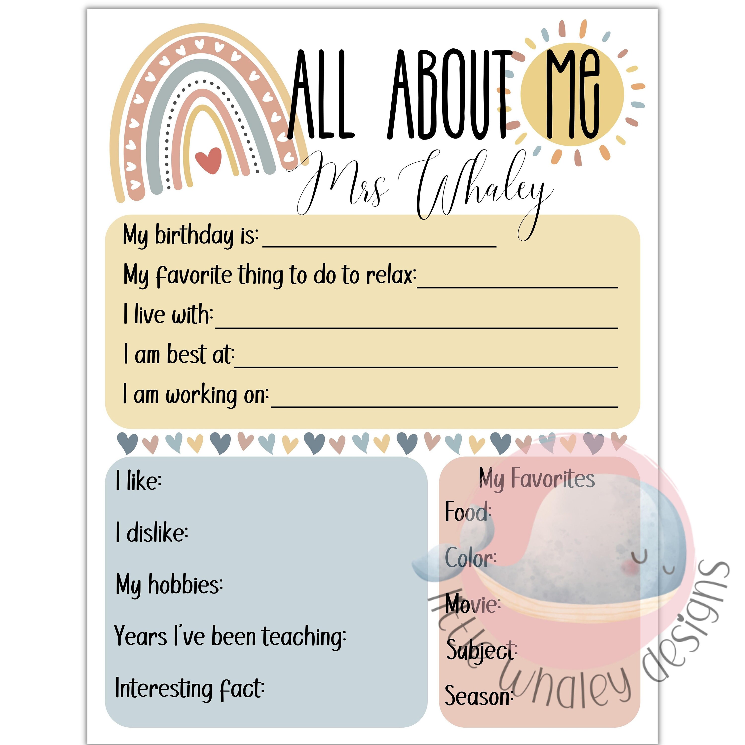 Teacher All About Me Editable Template Printable Meet the - Etsy Canada