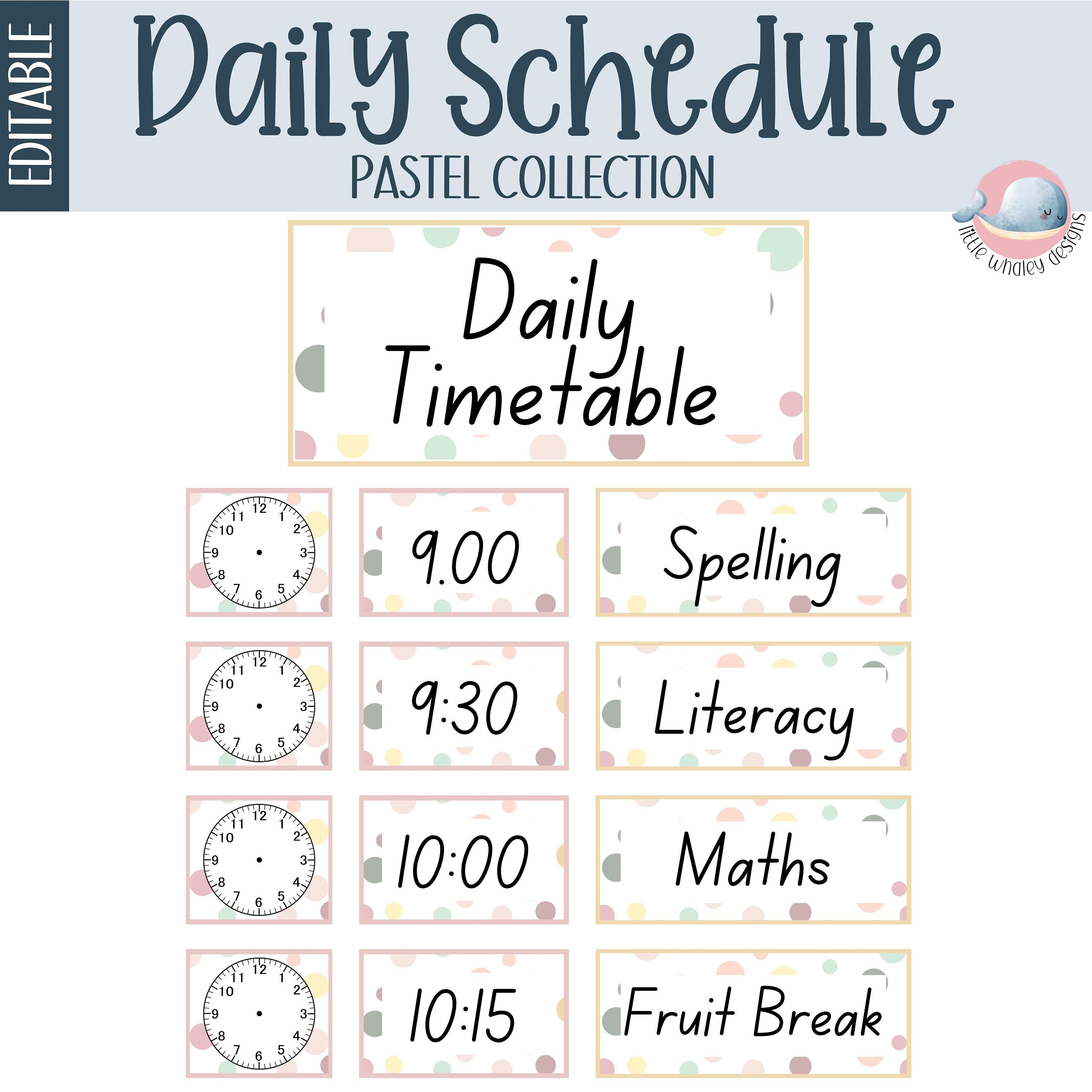 Classroom Daily Schedule Timetable, Editable Daily Schedule, Pastel ...