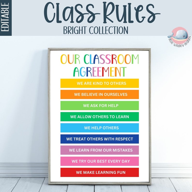 Editable Classroom Rules Poster: Bright Classroom Agreement (digital ...