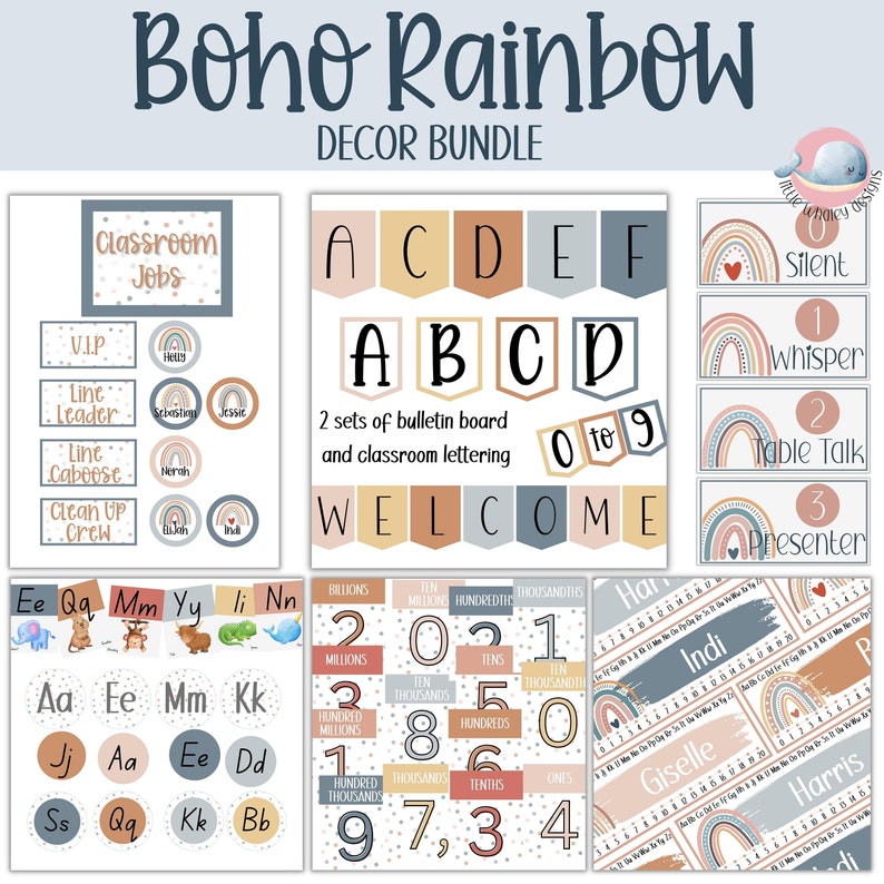 Boho Rainbow Classroom Decor Bundle Editable Classroom Decor - Etsy ...