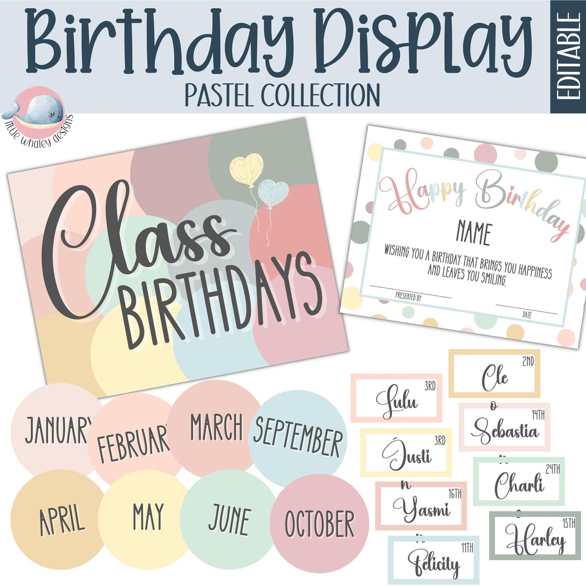 Pastel Class Birthday Chart Class Birthday Display Student - Etsy