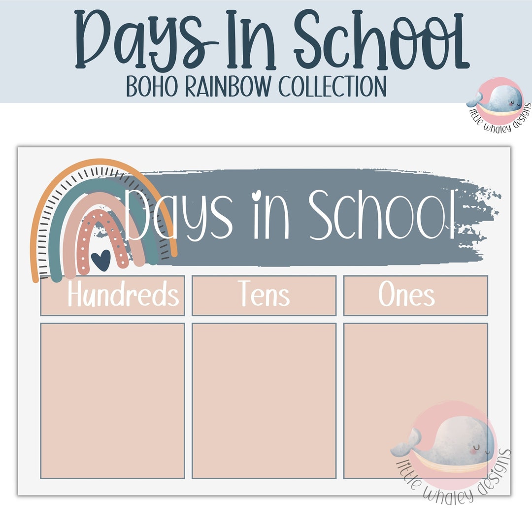 100 Days in School, Boho Rainbow Days in School Poster, Days in School ...