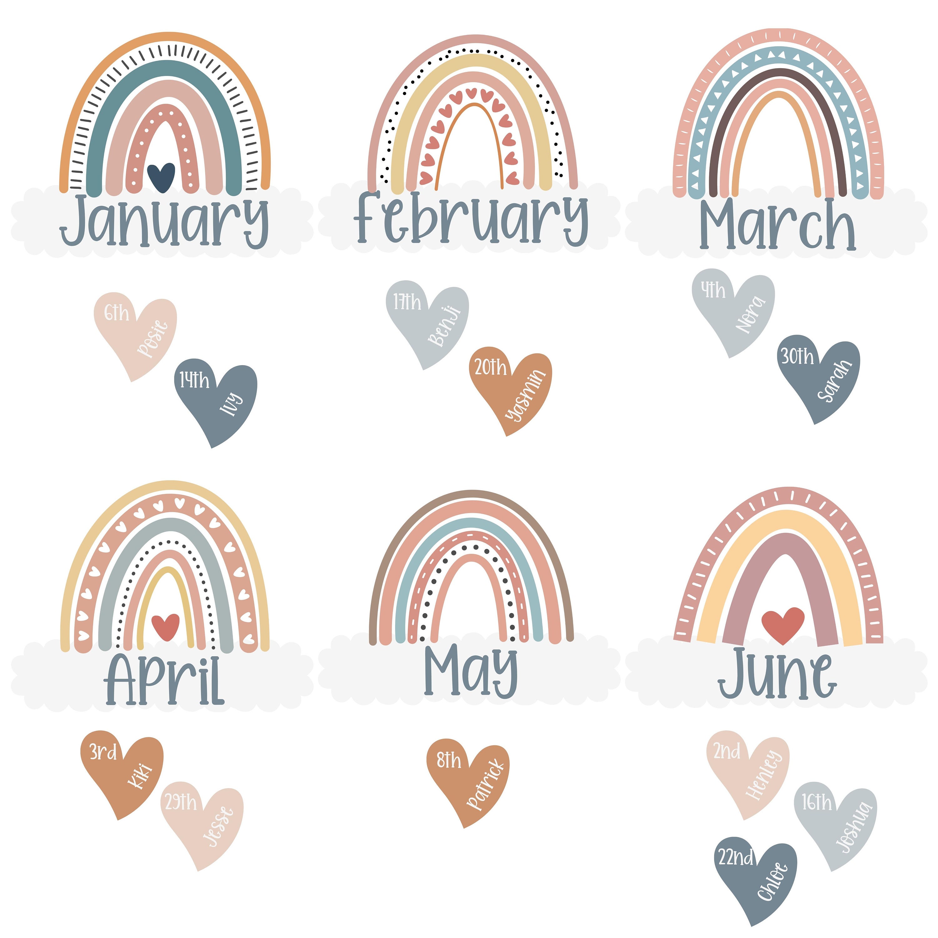 Boho Rainbow Classroom Birthday Chart: Editable Display (digital ...