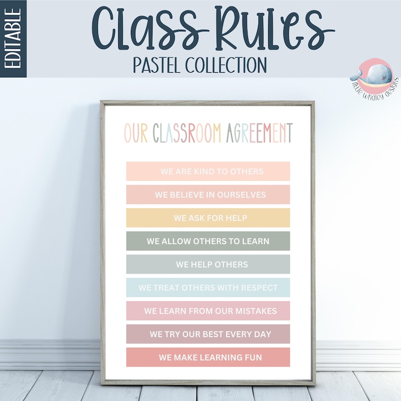 Editable Pastel Classroom Rules Poster: Classroom Agreement (digital ...