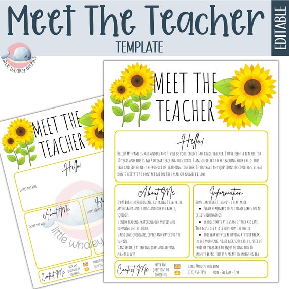 Editable Meet the Teacher Template Sunflower Teacher - Etsy Australia