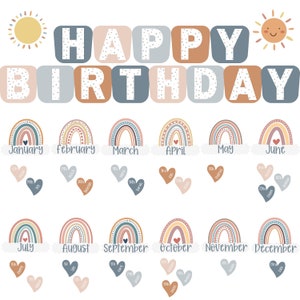Boho Rainbow Classroom Birthday Chart: Editable Display (digital ...