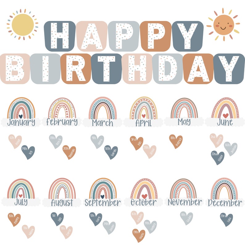 Boho Rainbow Classroom Birthday Chart Classroom Birthday - Etsy