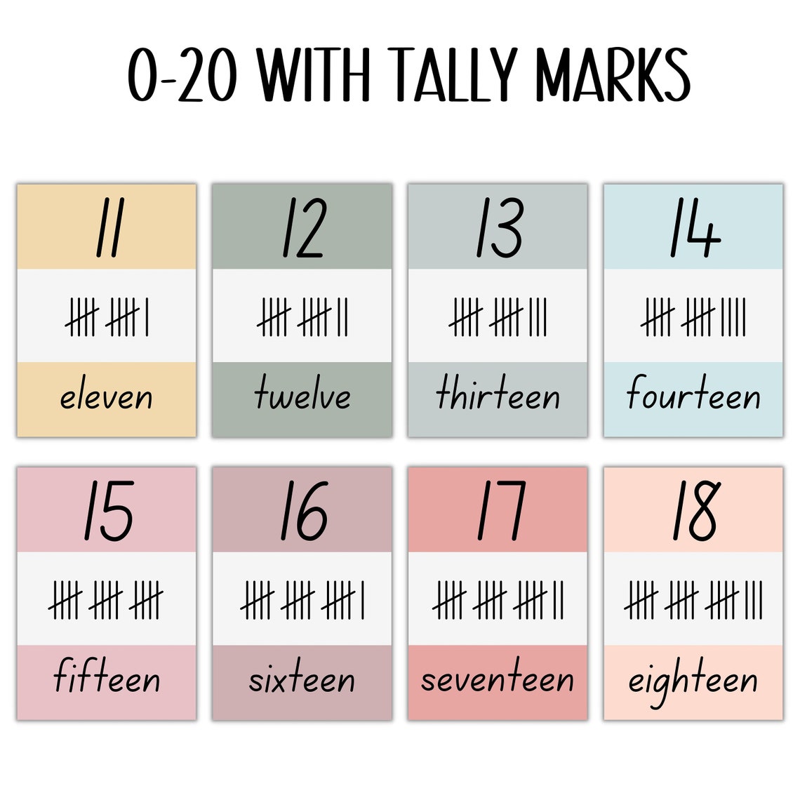 Pastel 0-20 Number Display Posters, Ten Frame Posters, Tally Mark ...