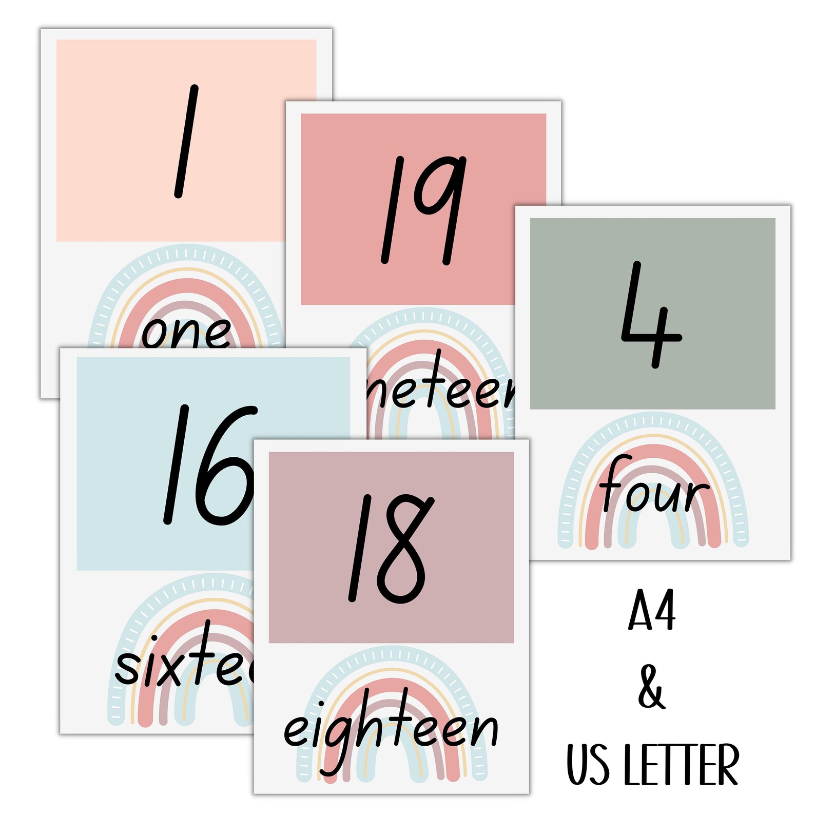 Boho Rainbow Classroom Number Posters, Pastel Rainbow Number Posters ...