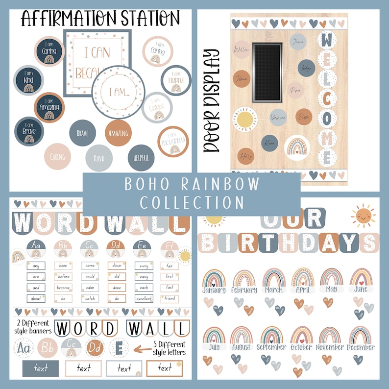 Boho Rainbow Classroom Birthday Chart Classroom Birthday - Etsy