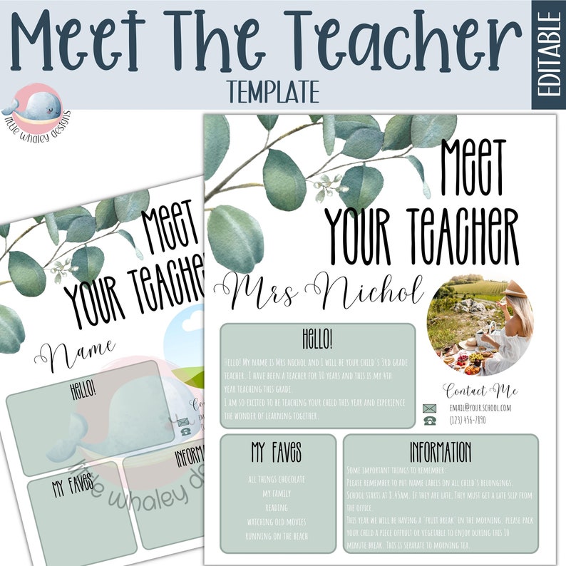 Botanical Meet the Teacher Editable Template, Teacher Introduction ...