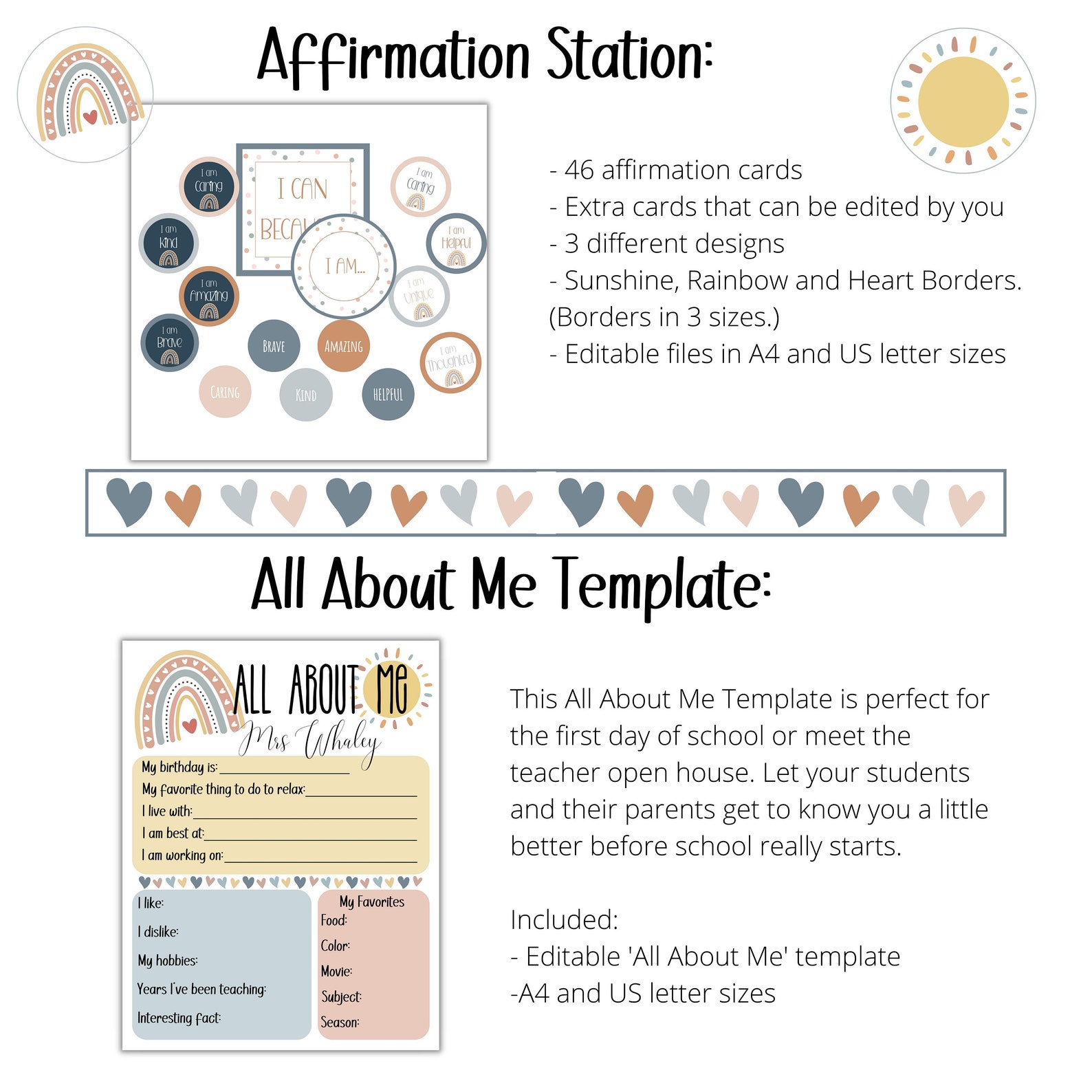 Boho Rainbow Classroom Decor Bundle Editable Classroom Decor - Etsy