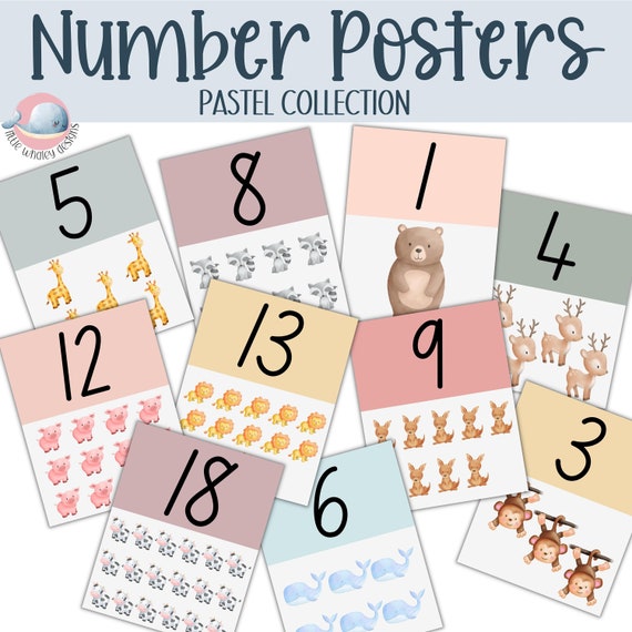 Boho Classroom Number Posters Pastel Rainbow Number Posters - Etsy