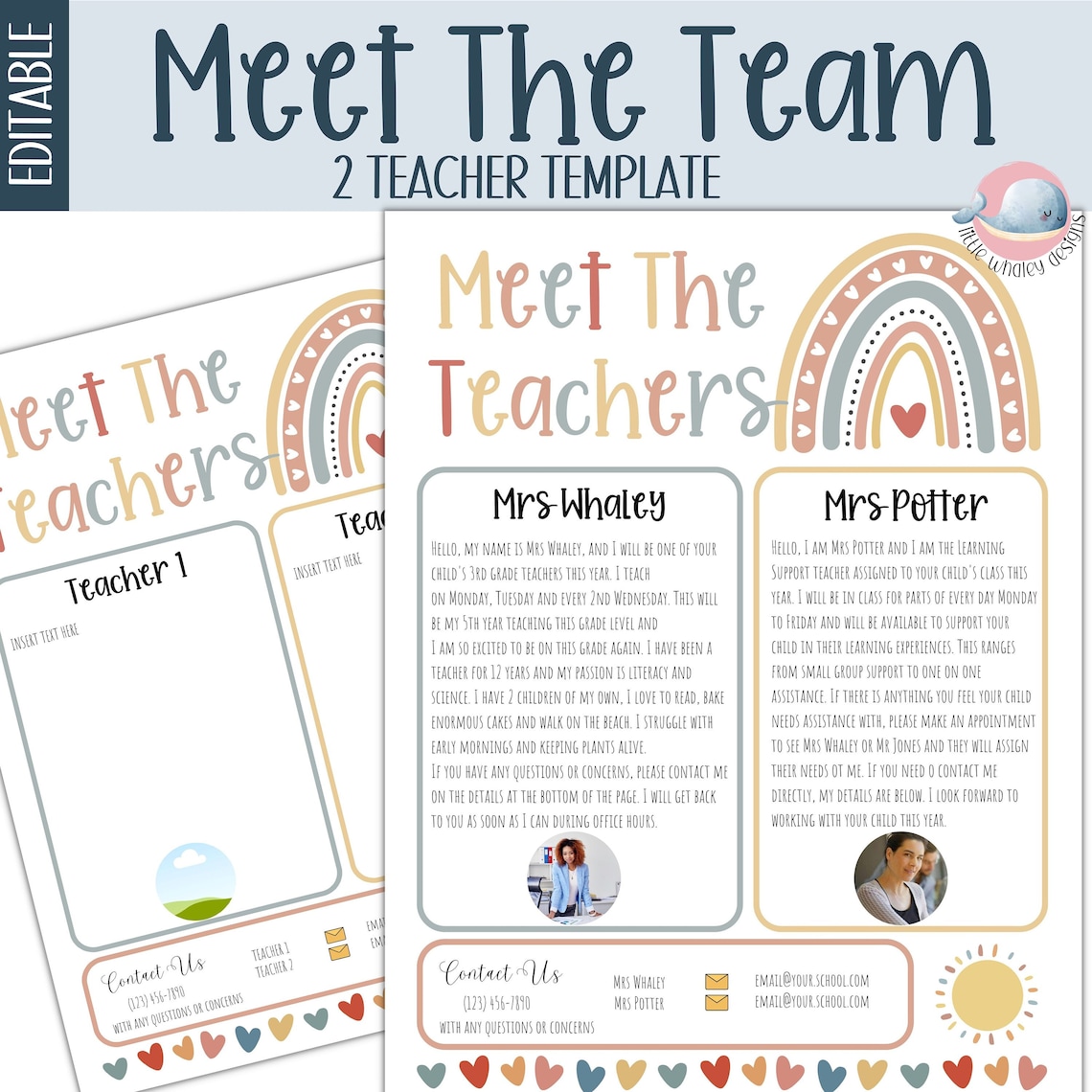 Boho Rainbow Meet the Teacher Template: Dual Teacher, Editable (US ...