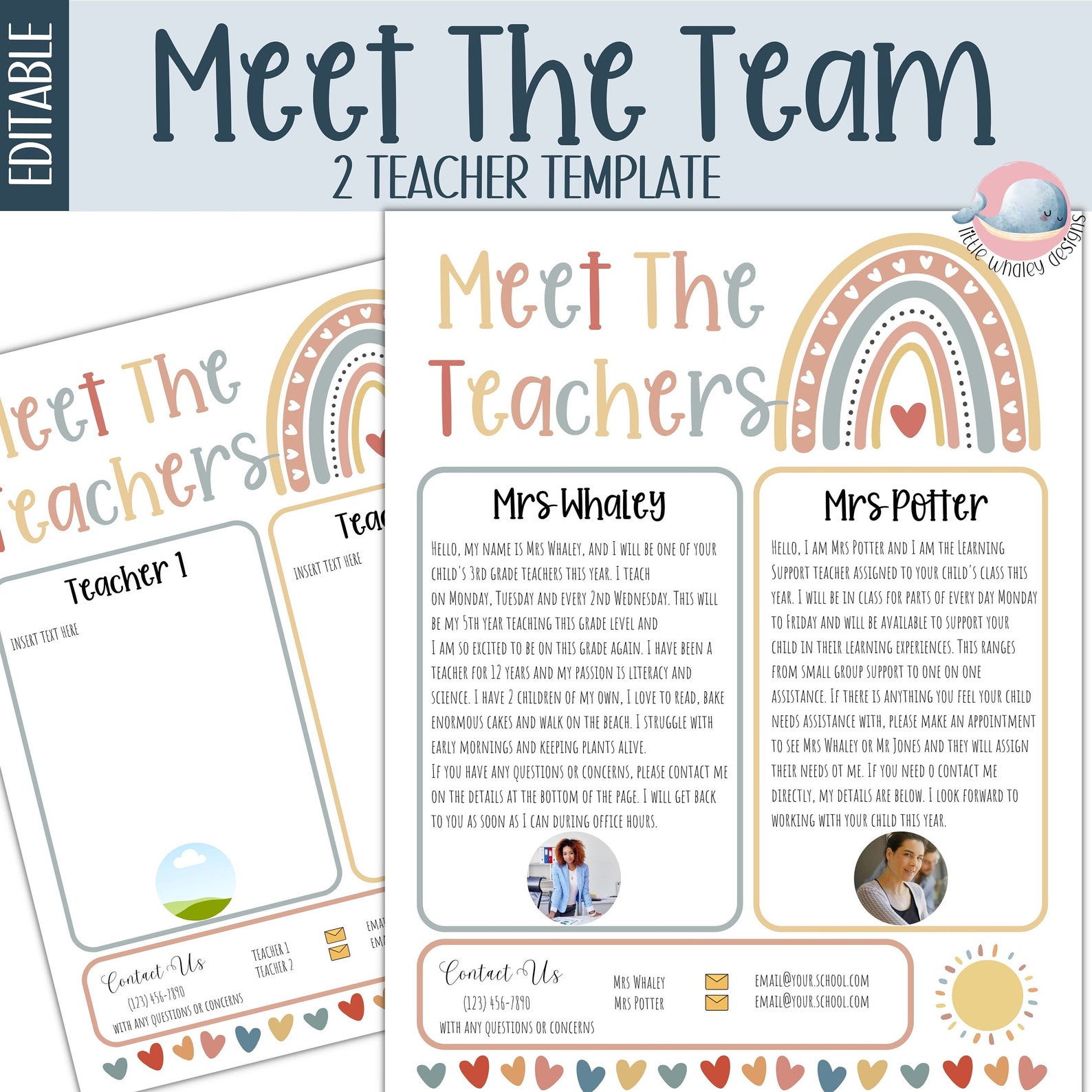 Boho Rainbow Meet the Teacher Template: Dual Teacher, Editable (US ...