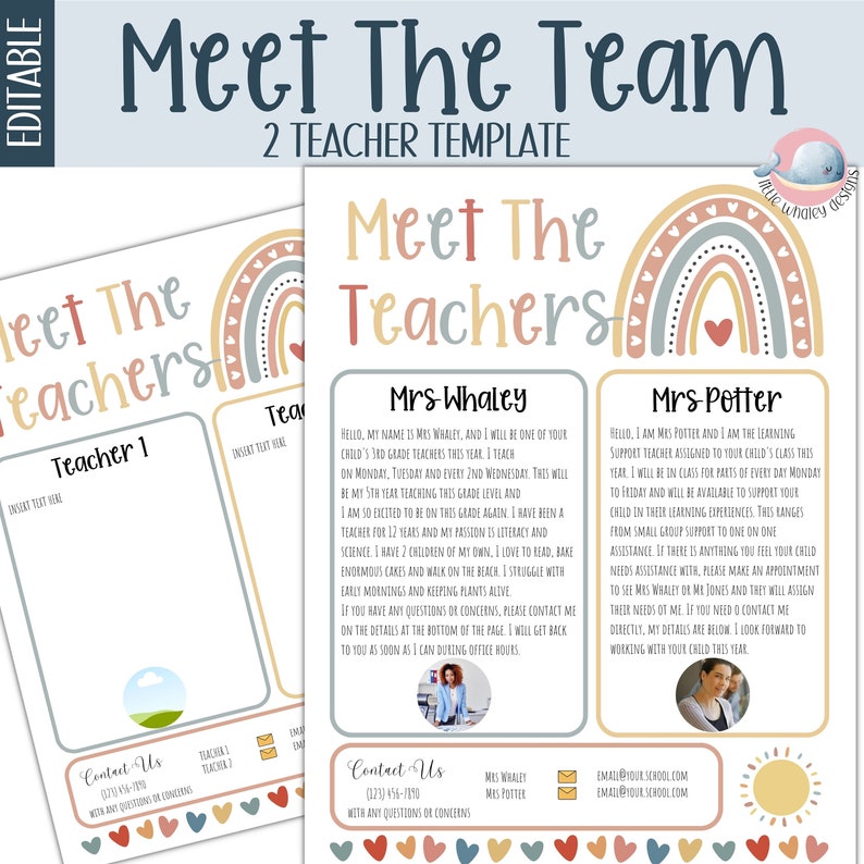 Boho Rainbow Meet the Teacher Template: Dual Teacher, Editable (US ...