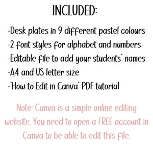 Pastel Student Desk Name Plates: Alphabet & Numbers (digital Download ...