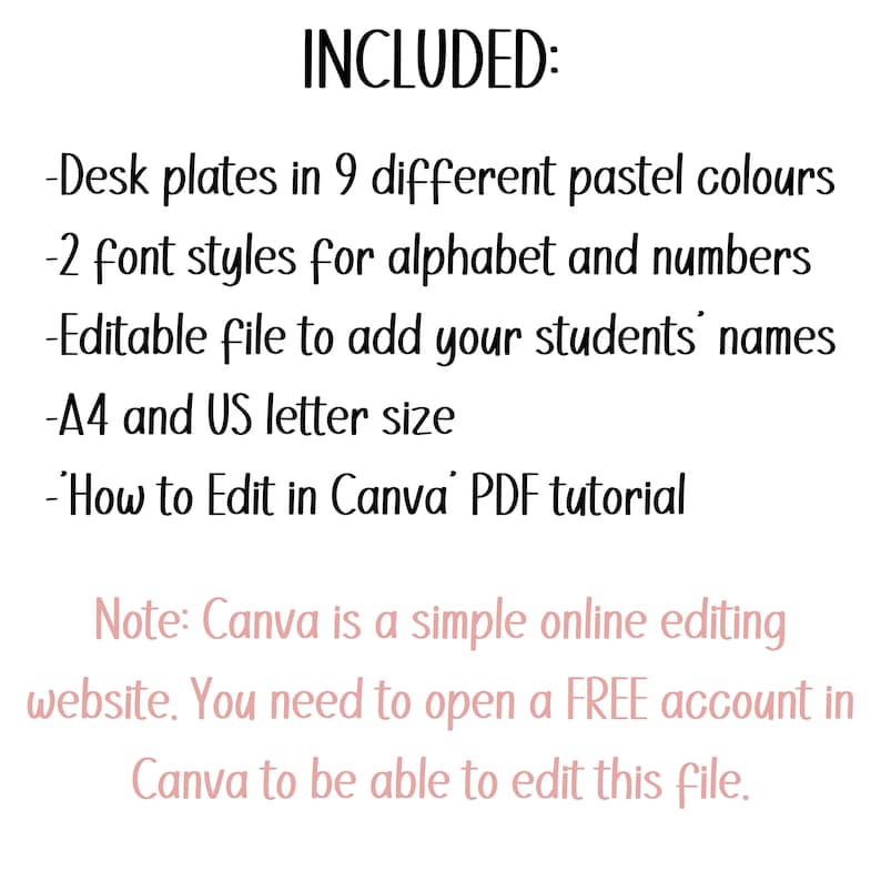 Pastel Student Desk Name Plates: Alphabet & Numbers (digital Download ...
