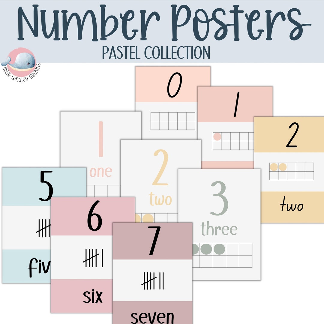 Pastel Number Posters 0-20: Ten Frame & Tally Mark Display (digital ...