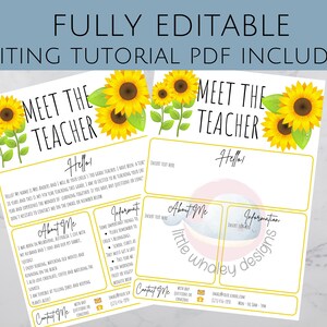 Editable Meet the Teacher Template Printable Sunflower - Etsy