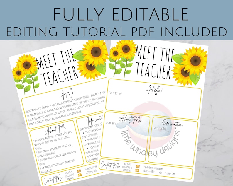 Editable Meet the Teacher Template Printable Sunflower - Etsy