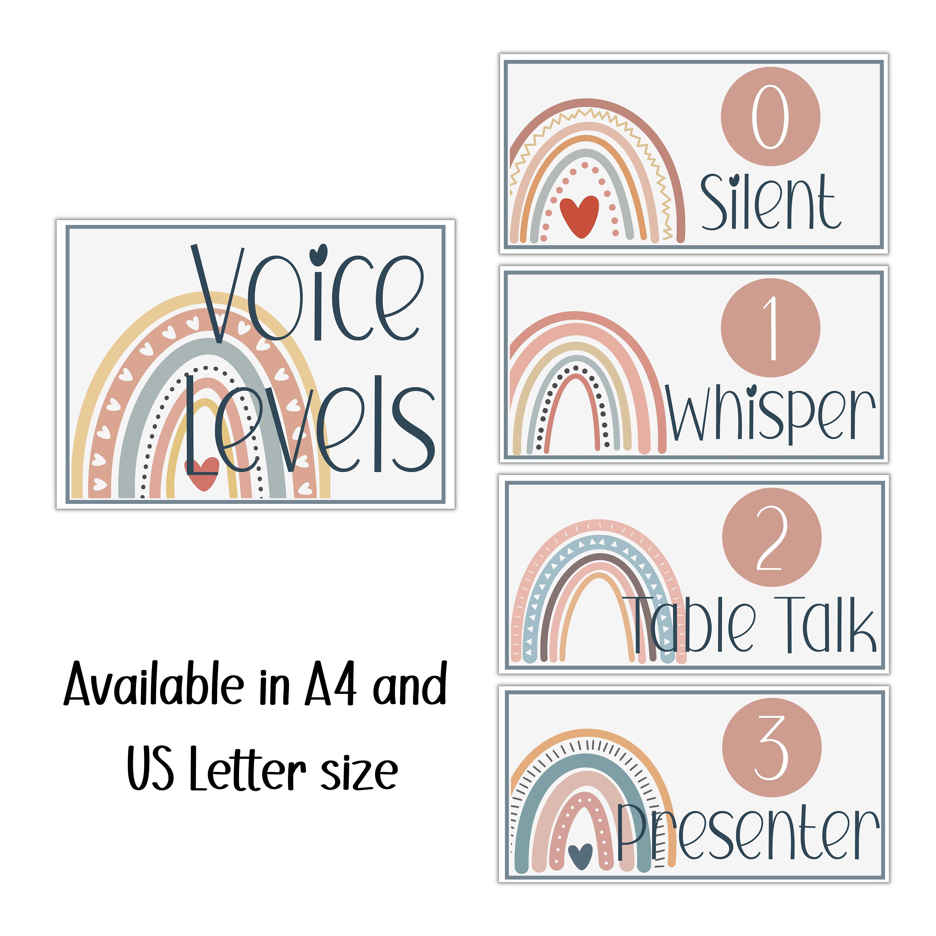 Voice Noise Level Wall Display, Classroom Voice Volume Visual Decor, Boho Rainbow Classroom ...