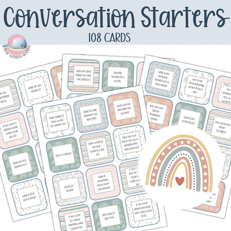 Boho Rainbow Conversation Starters, Back to School Ice Breaker ...