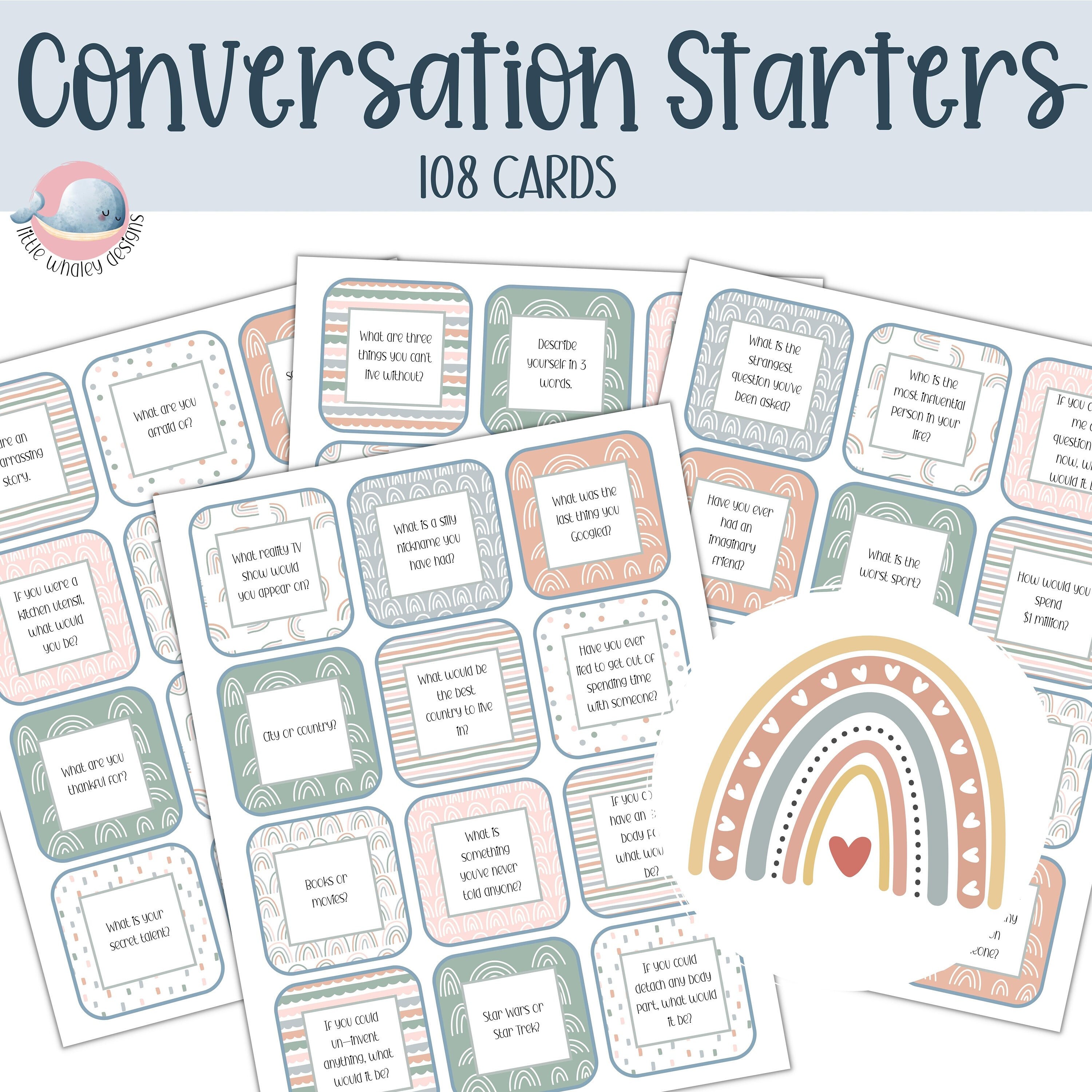 Boho Rainbow Conversation Starters, Back to School Ice Breaker ...