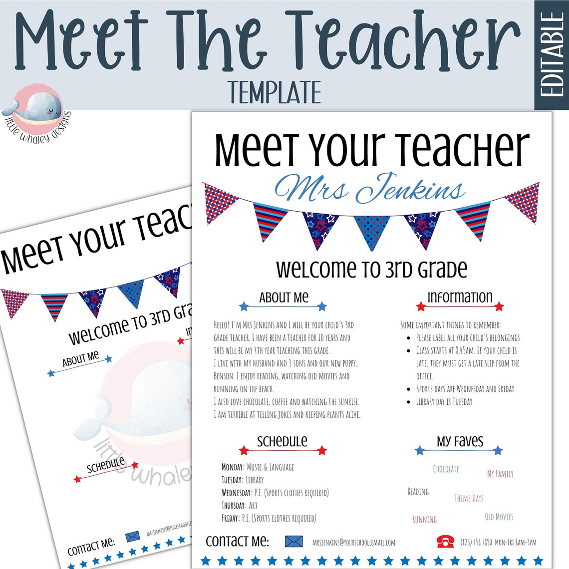 Meet the Teacher Editable Template Printable Teacher Handout - Etsy