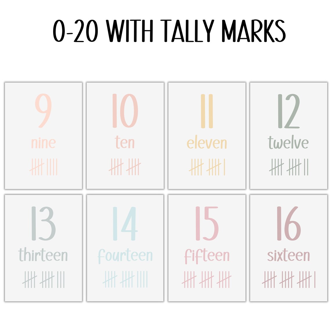 Pastel 0-20 Number Display Posters, Ten Frame Posters, Tally Mark ...