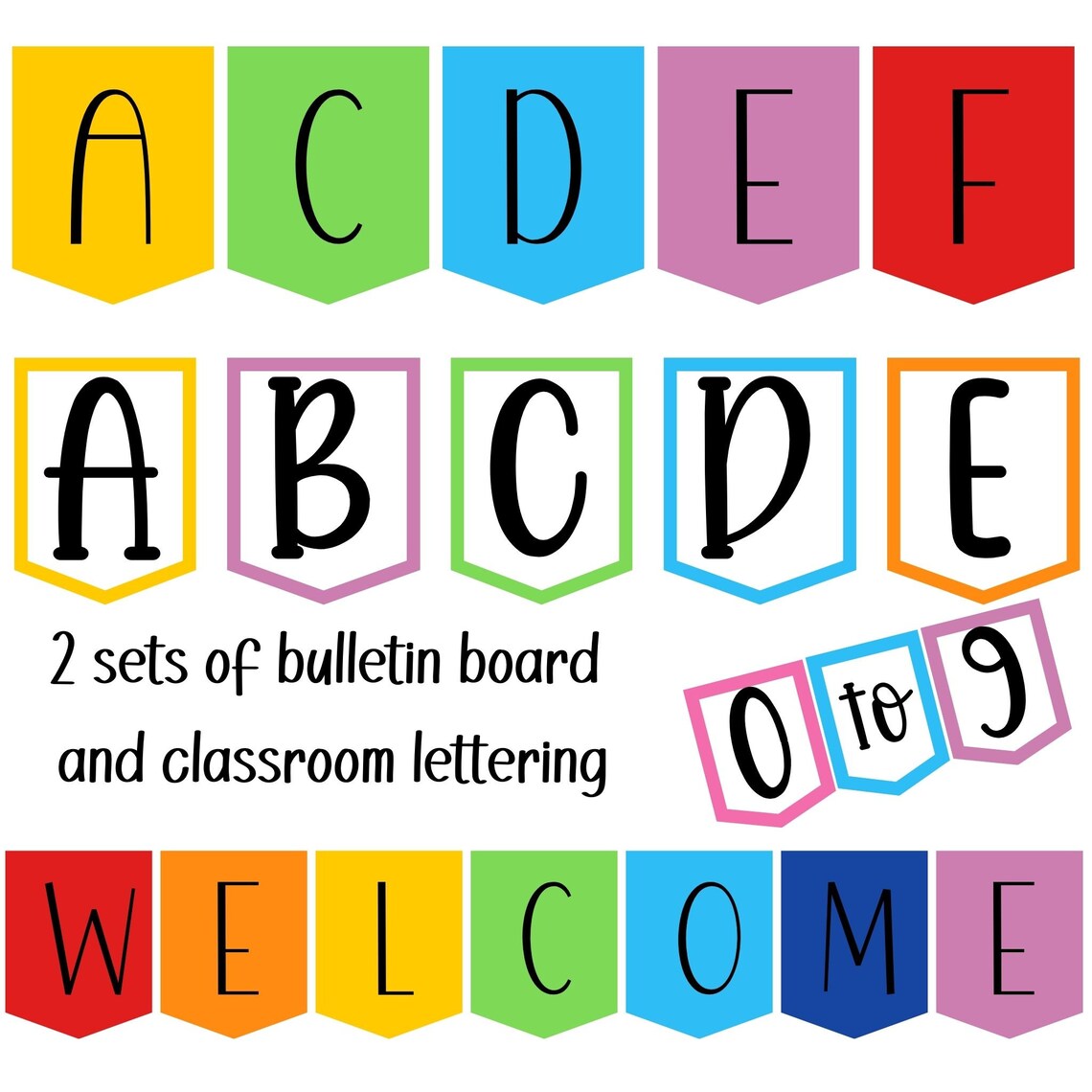 Bright Bulletin Board Letters & Numbers: Classroom Bunting (digital ...