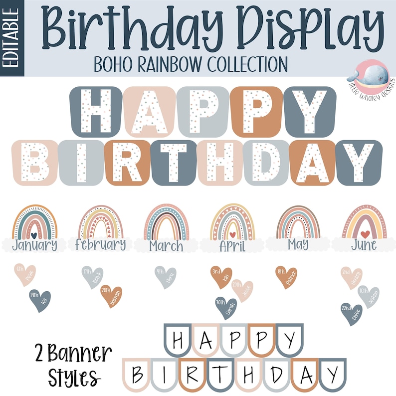 Boho Rainbow Classroom Birthday Chart Classroom Birthday - Etsy
