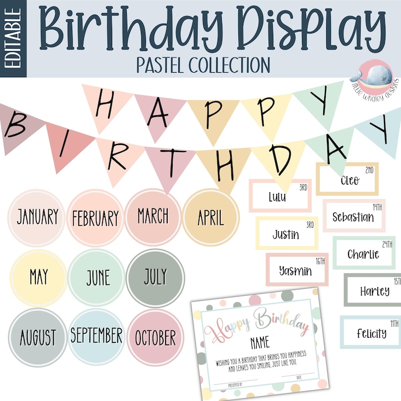 Pastel Class Birthday Chart Class Birthday Display Student - Etsy