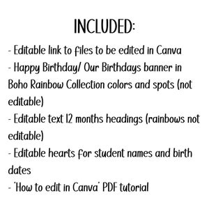 Boho Rainbow Classroom Birthday Chart Classroom Birthday - Etsy