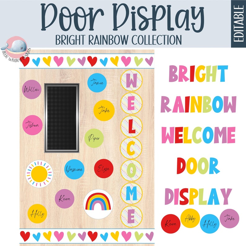 Boho Rainbow Classroom Door Display: Editable Welcome Sign (digital ...